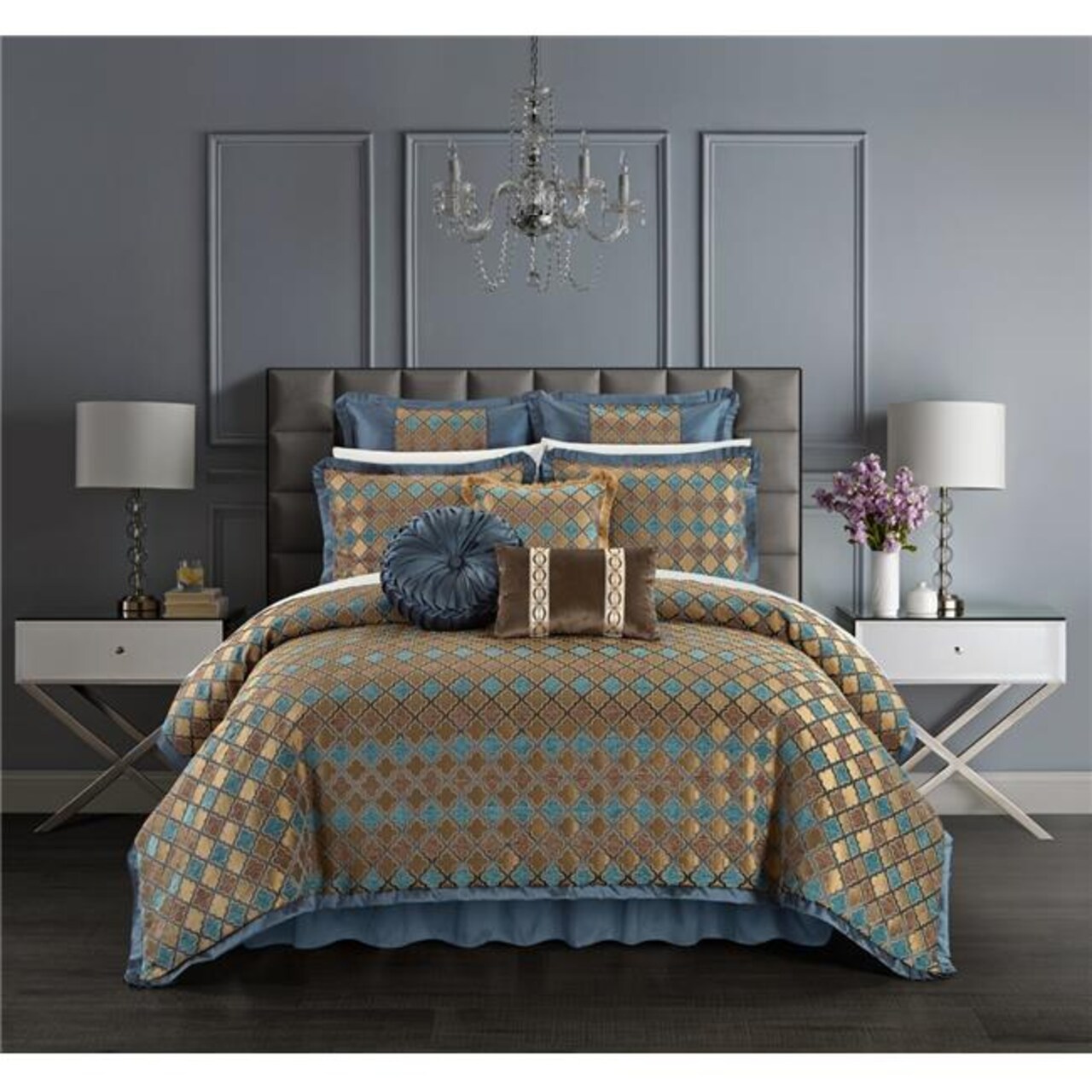 Chic Home Bcs21328 Bib Us 13 Piece Suelita Bed Comforter Set Blue
